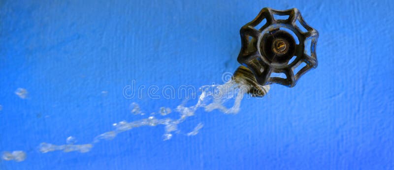 Water Faucet Spraying Water Flow Drops Blue Stock Image - Image of ...