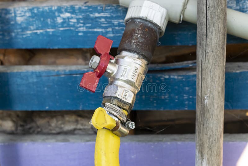 Water Faucet with a Yellow Hose. Stock Image - Image of yellow, water ...