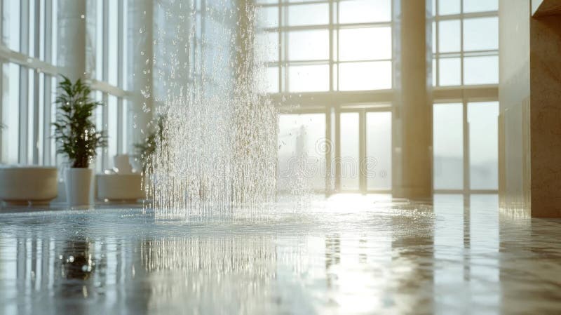 Water Feature Reflects Light in Modern Building and Tranquil Theme ...