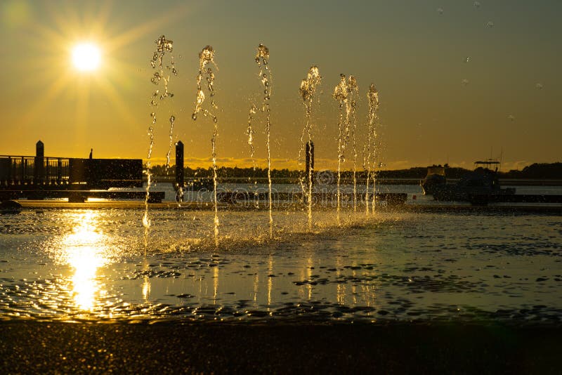 Water Feature Spraying Waters in Morning Light Stock Image - Image of ...