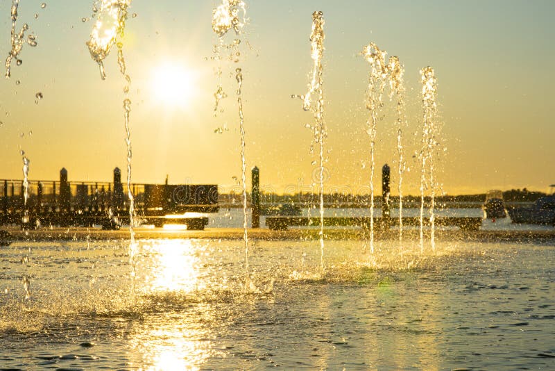 Water Feature Spraying Waters in Morning Light Stock Photo - Image of ...