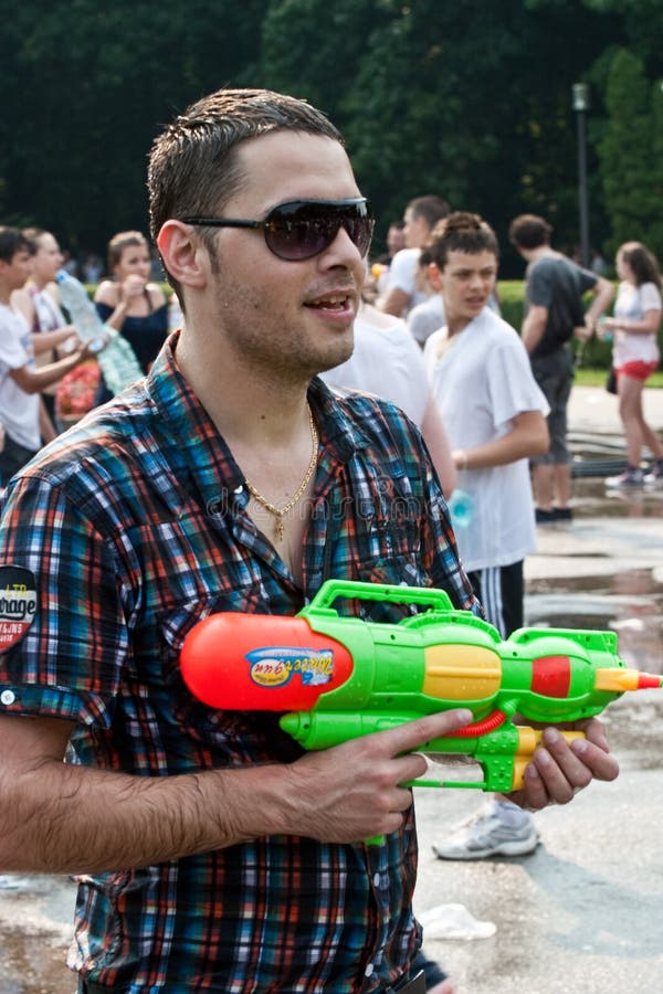 Wet Happy Teenagers at a Water Fight in Herastrau Park Editorial Photo ...