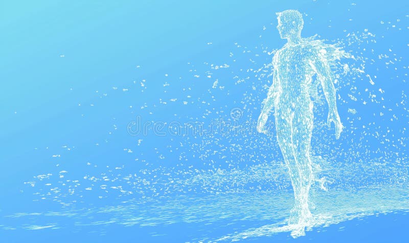 Water Figure Silhouette Walking through Blue Background with Flowing ...