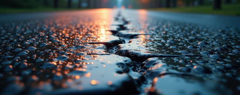 Water Filled Cracks in Weathered Asphalt Road after Rainfall, Broken ...