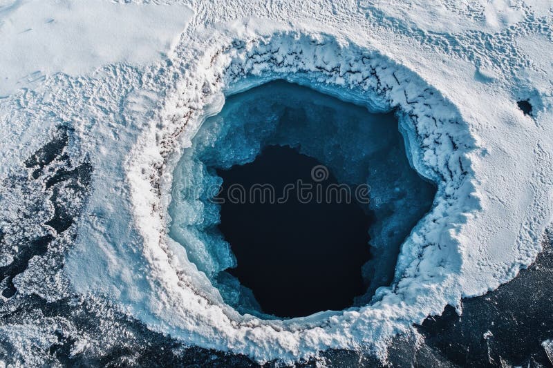 Water-filled hole in ice stock image. Image of visual - 375469145