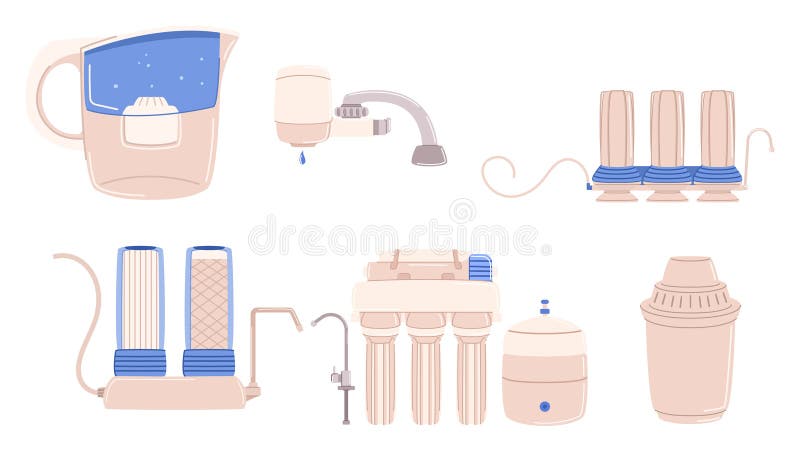 Water Filter Items Vector Set, Includes Faucet-mounted Filter, Pitcher ...