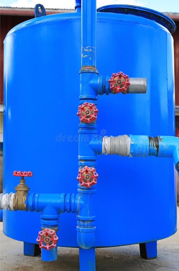 Water Filter System. Blue Metal Water Tank Stock Photo - Image of ...