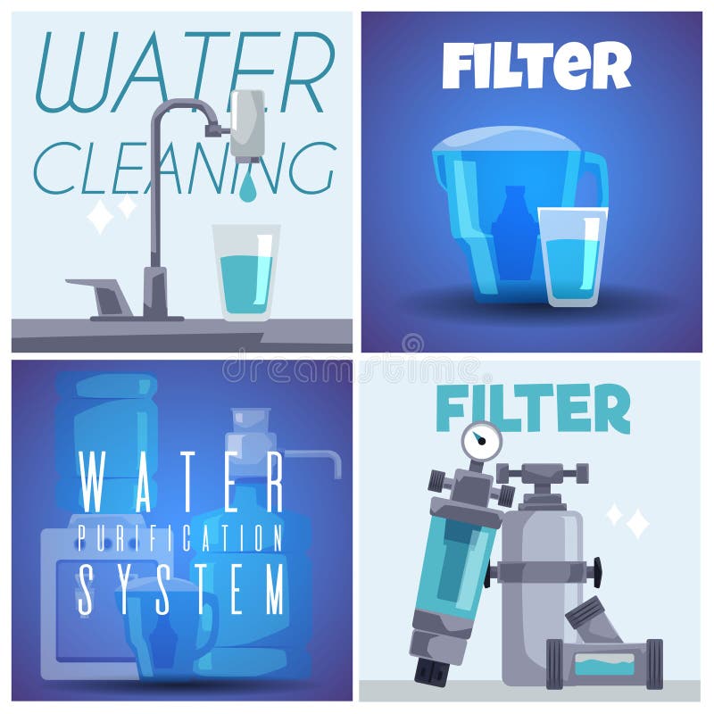 Water Filter Systems Vector Posters Set, Filter Cartridge for Tap ...