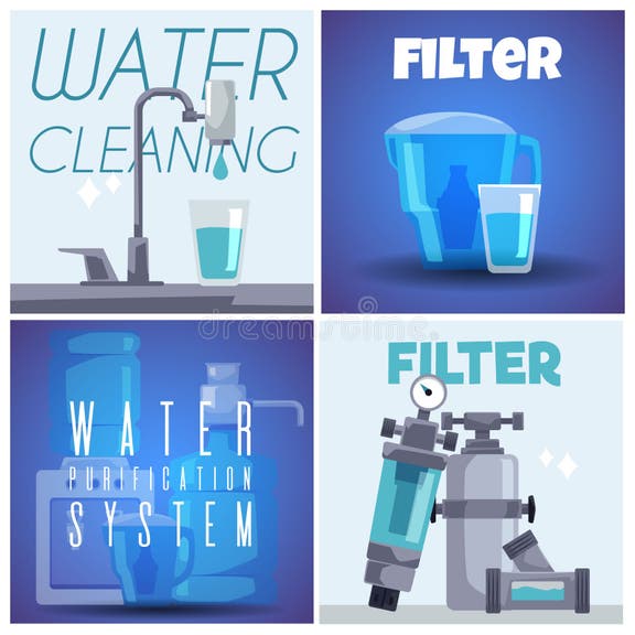 Water Filter Systems Vector Posters Set, Filter Cartridge for Tap ...