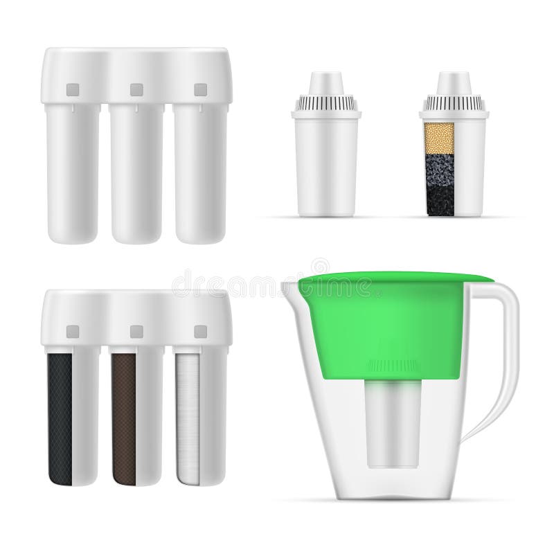 Water Filter Undersink Pitcher Container Set Realistic Vector ... Water Filter Undersink Pitcher Container Set Realistic Vector ...