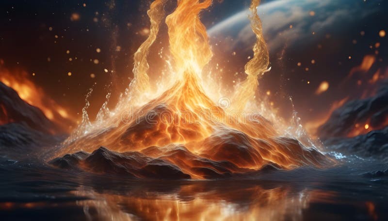 Water on Fire on the Planet. Stock Illustration - Illustration of ...