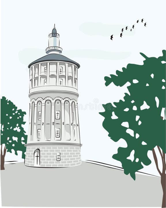 Water Fire Old Tower in Bucharest Stock Vector - Illustration of green ...