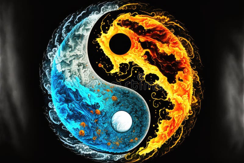Water and Fire Yin Yang Symbol on a Black Background. Created with ...