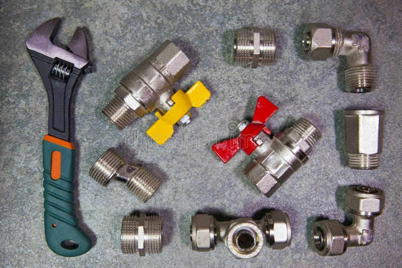 Water Fittings and Adjustable Spanner Stock Image - Image of boiler ...