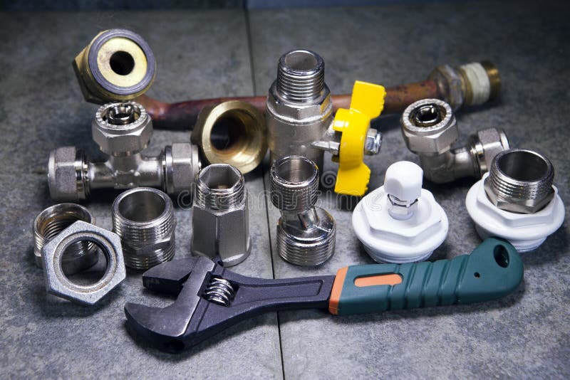 Water Fittings and Adjustable Spanner Stock Image - Image of boiler ...