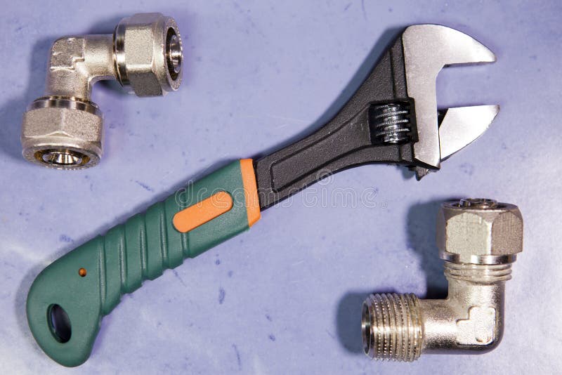 Water Fittings and Adjustable Spanner Stock Image - Image of boiler ...