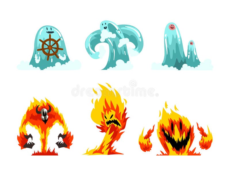 Water and Flame Fantastic Elemental Creature Vector Set Stock ...