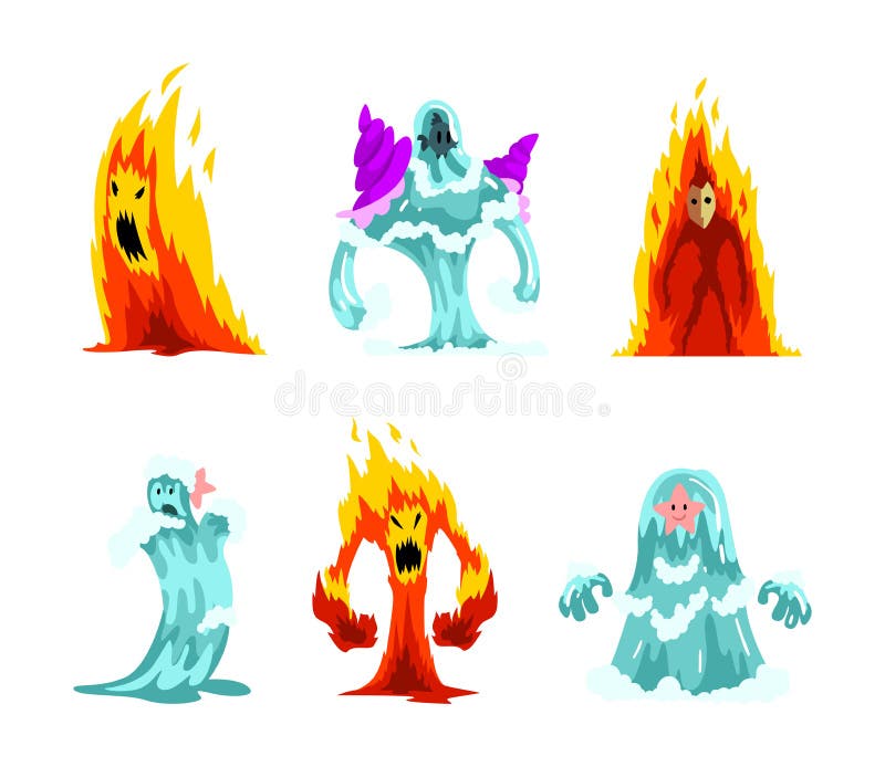 Water and Flame Fantastic Elemental Creature Vector Set Stock Vector ...
