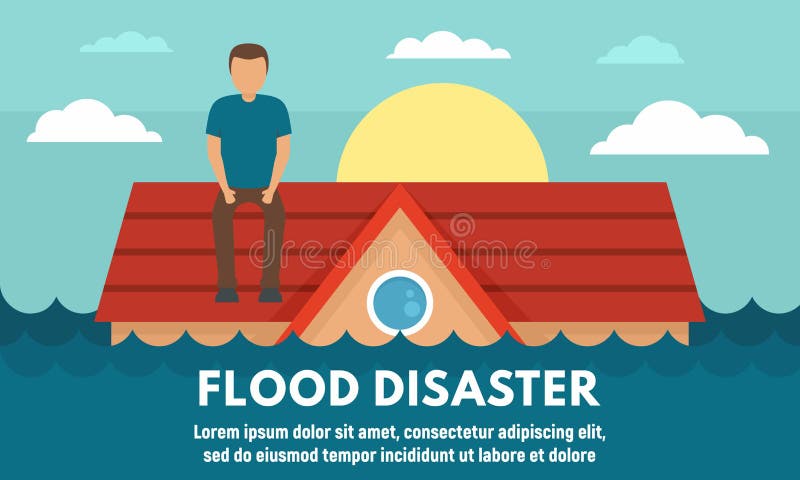 Water Flood Disaster Concept Banner, Flat Style Stock Vector ...
