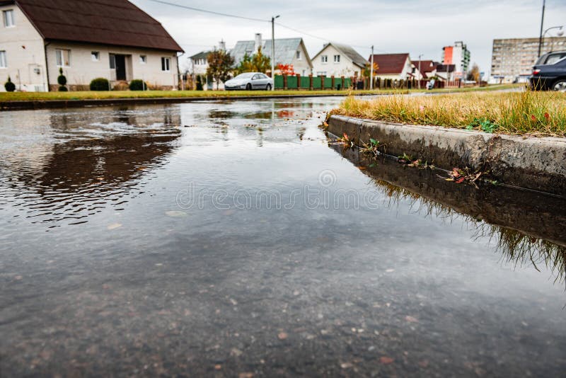 Water Flooding on Street after Heavy Rain. Stock Photo - Image of bike ...