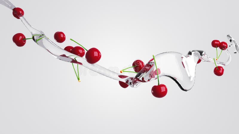 Water Flow with Berries. 3D Render Stock Illustration - Illustration of ...
