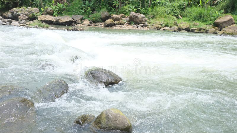 The Water Flow in a Clear River with a Blend of Small Waves on the ...