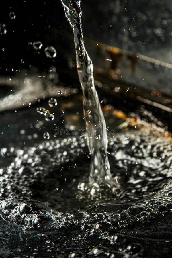 Water Flow Closeup with Sparkling Light Reflections in Clear Liquid ...