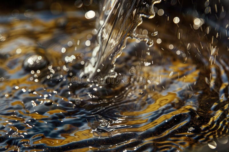 Water Flow Closeup with Sparkling Light Reflections in Clear Liquid ...