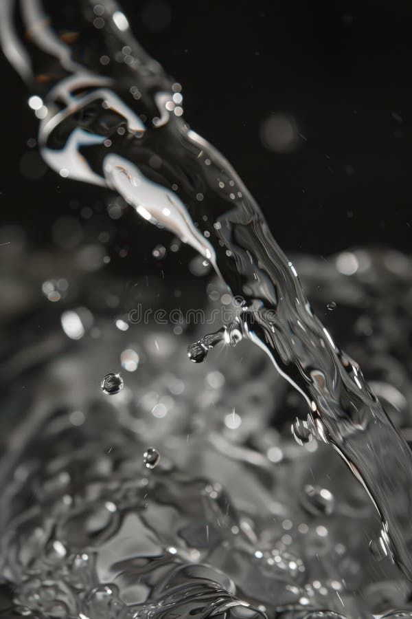 Water Flow Closeup with Sparkling Light Reflections in Clear Liquid ...