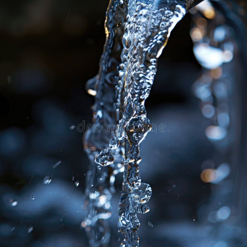 Water Flow Closeup with Sparkling Light Reflections in Clear Liquid ...