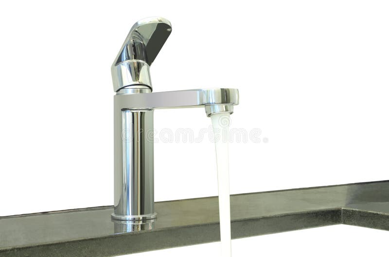 Water Flow Faucet Granite Counter Stock Image - Image of liquid, metal ...
