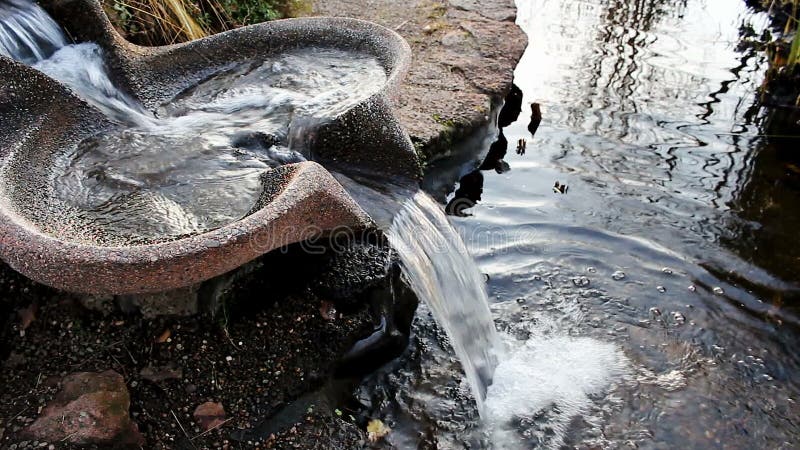 Water Form Fountain Flowing into Pond Stock Footage - Video of flowing ...