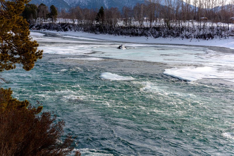 Stream of a Freezing Mountain River Stock Image - Image of stream ...