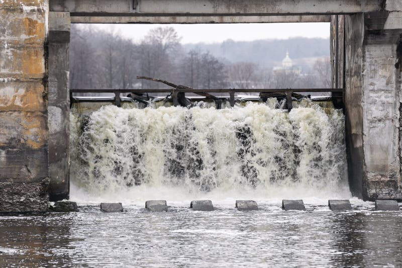 Water Flow through the Gate on the Old Dam Stock Image - Image of ...