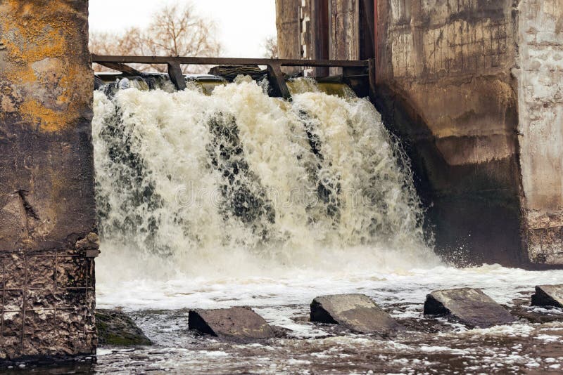 Water Flow through the Gate on the Old Dam Stock Photo - Image of ...