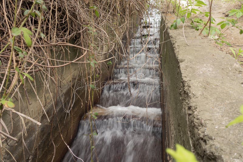 Water Flow on a High Concrete Staircase. Water Flows in Steps Stock ...