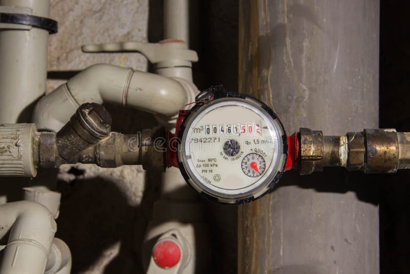 Water Flow Meter. Several Cubic Meters on the Screen Stock Image ...