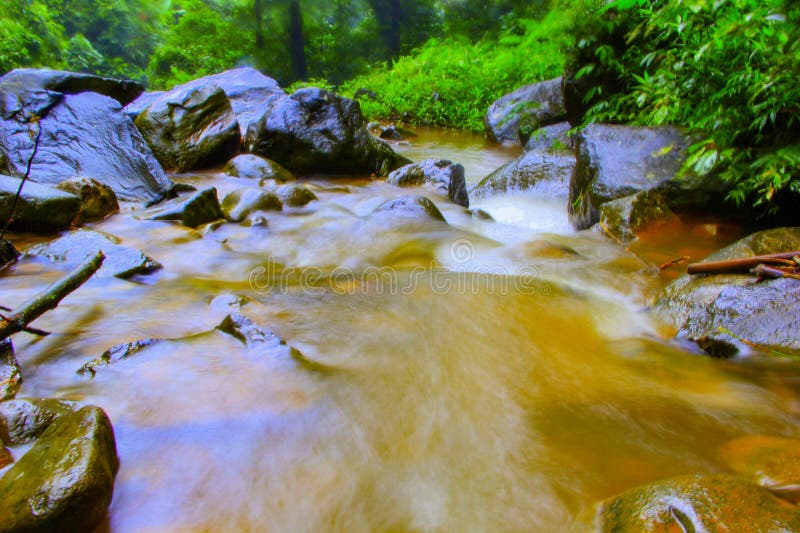 Water Flow in River, Long Exposure. Flowing River Water in the Middle ...