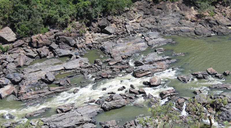 Water Flow in a River with Rocks and Plants Stock Photo - Image of ...