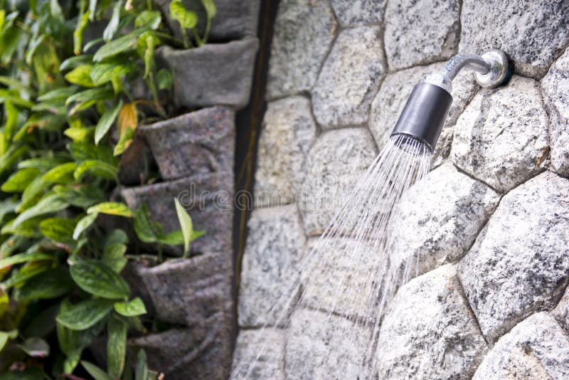 Water Flow from Shower, Outdoor Bathroom Stock Image - Image of flow ...