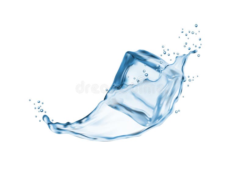 Water Flow with Splash and Ice Cube, 3d Vector Stock Vector ...