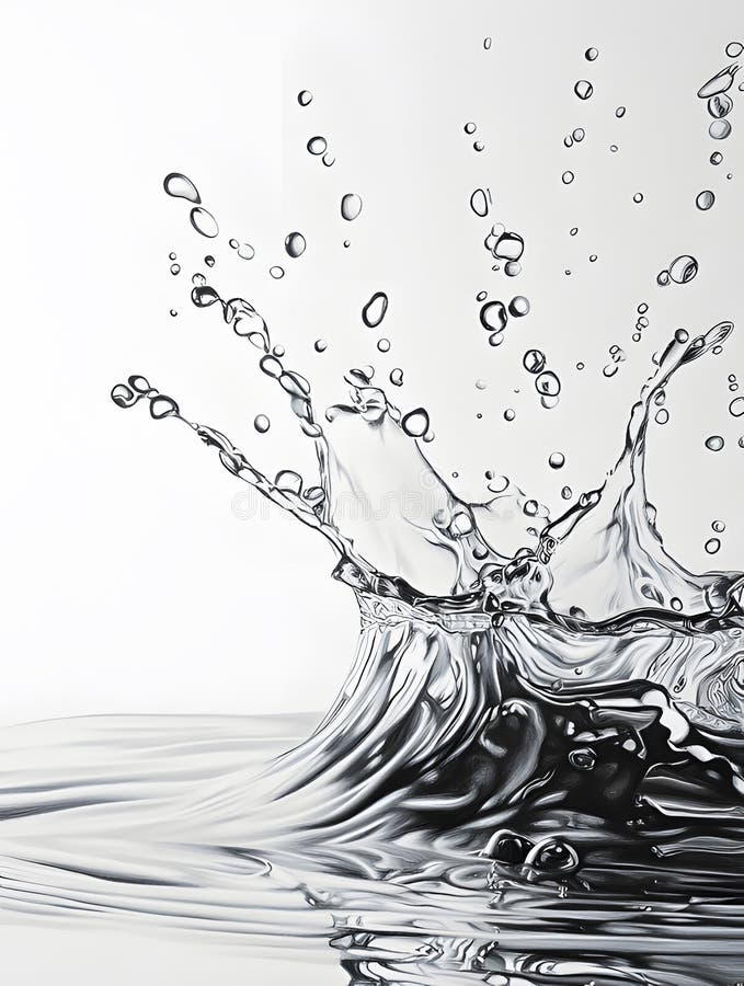 Water Flow with Splashes. Illustration of Transparent Sparkling Liquid ...