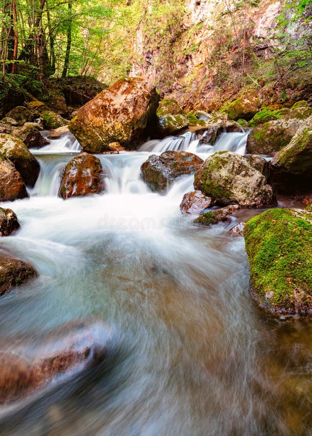 Water flowing around rocks stock image. Image of green - 140755195