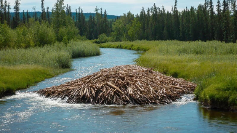 Beaver Dam Built on the River in a Forest Landscape Stock Illustration ...