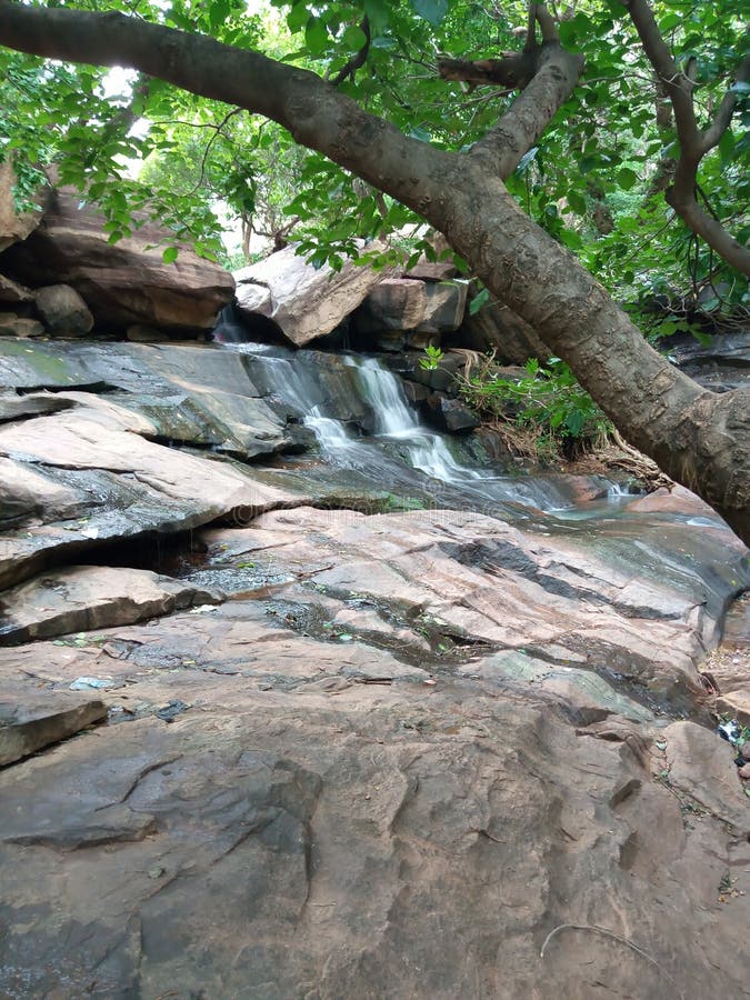 Water Flowing with Big Rocks in Green Trees Stock Image - Image of ...