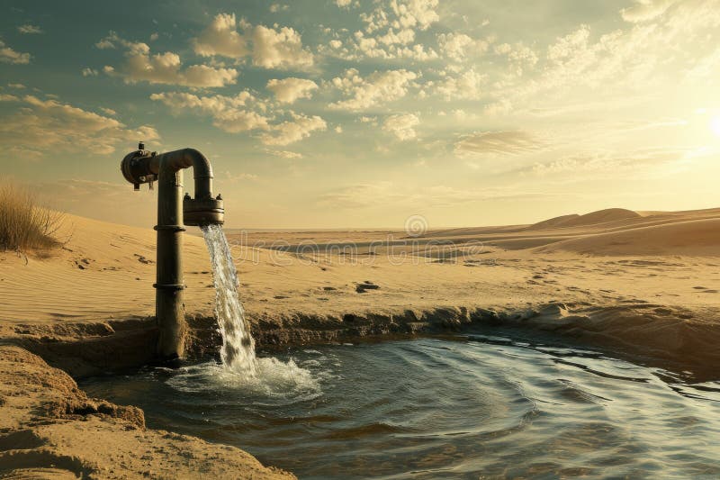 Water Flowing from a Contemporary Desert Water Pump Stock Image - Image ...
