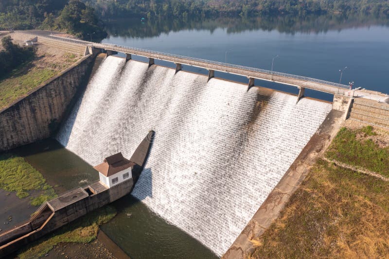 Water Flowing from Dam Aerial View Stock Image - Image of overflow ...