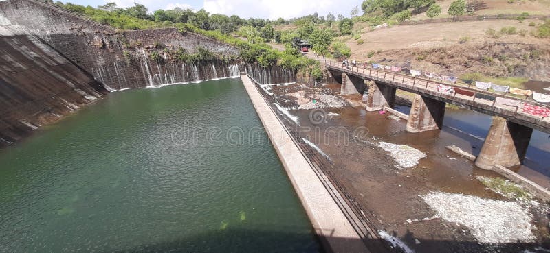 Water Flowing on Dam Steps and Bridge Stock Image - Image of ...