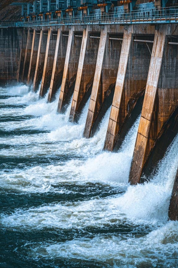 Water Flowing through Dam Structure from Side View Stock Illustration ...