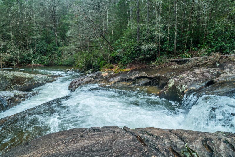 Water Flowing Downstream from a Waterfall Stock Image - Image of creek ...